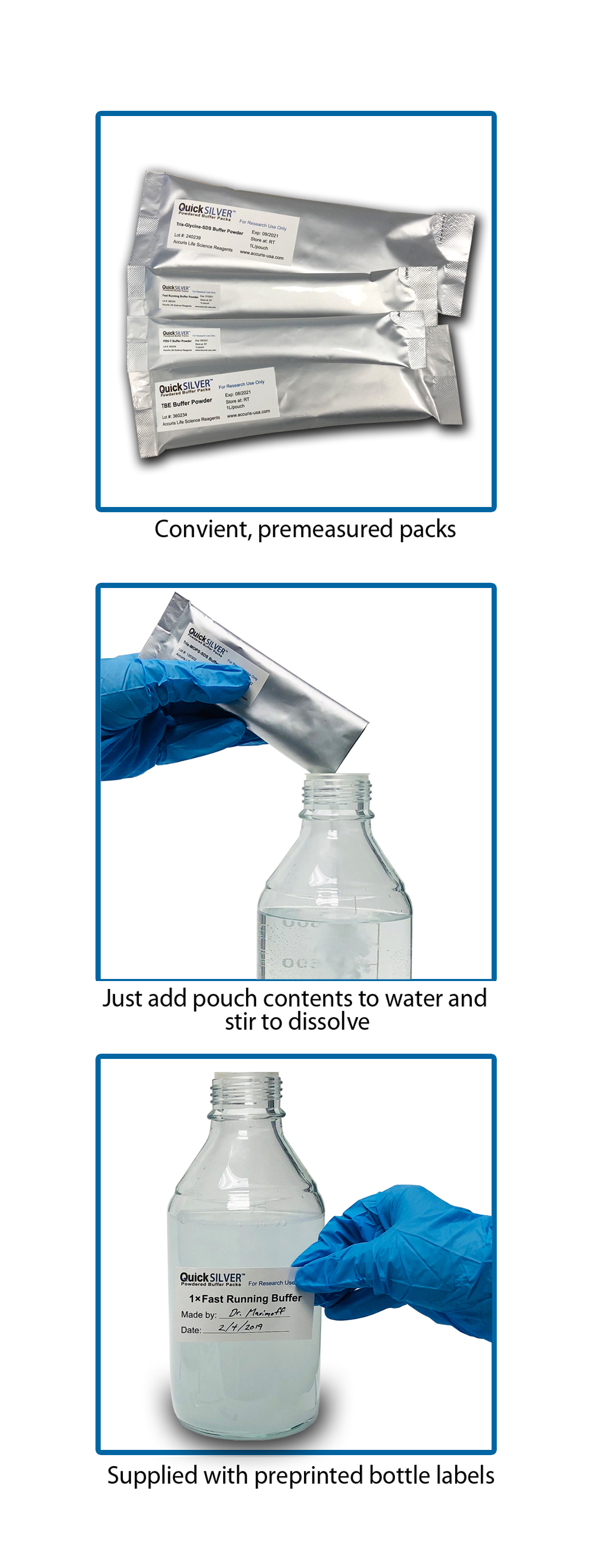 QuickSilver Powdered Buffer Packs - Accuris Instruments